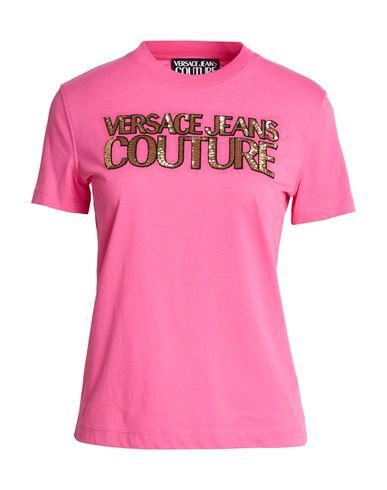 Versace Cotton T-shirt With Sequins And Logo - Fuchsia