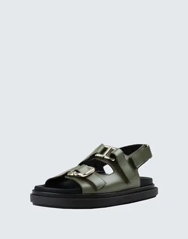 ALOHAS Military Leather Flatform Slingback Sandals - Green