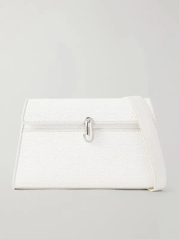 Savette Symmetry Leather-trimmed Woven Raffia Shoulder Bag - White