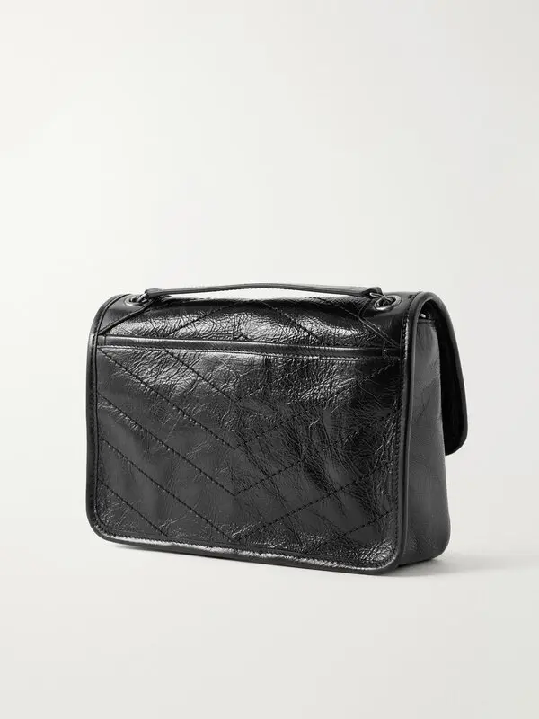 Saint Laurent Niki Baby Quilted Crinkled-leather Shoulder Bag - Black