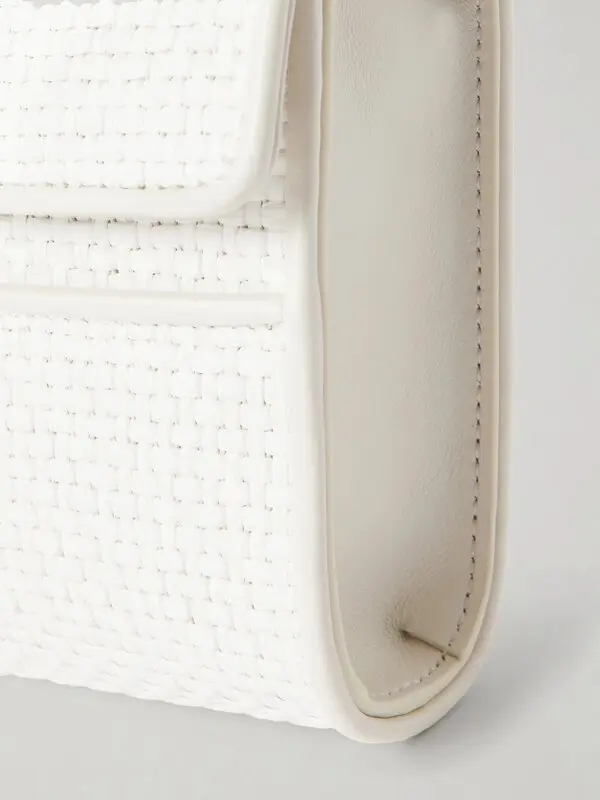 Savette Symmetry Leather-trimmed Woven Raffia Shoulder Bag - White
