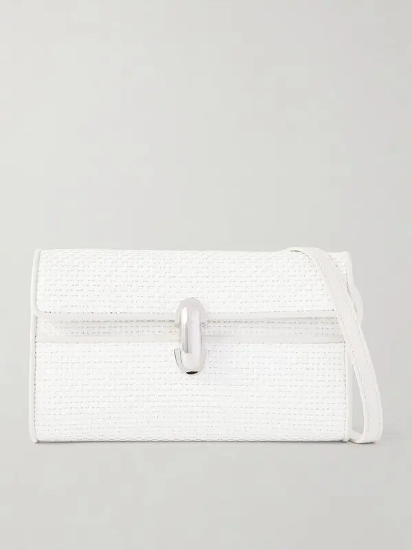 Savette Symmetry Leather-trimmed Woven Raffia Shoulder Bag - White