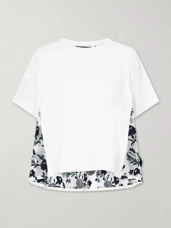Sacai Cotton-jersey And Mesh T-shirt With Embroidery - White