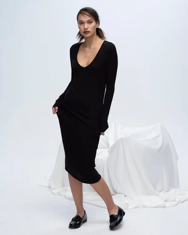 ATM Anthony Thomas Melillo Modal Rib Long Sleeve Midi Dress