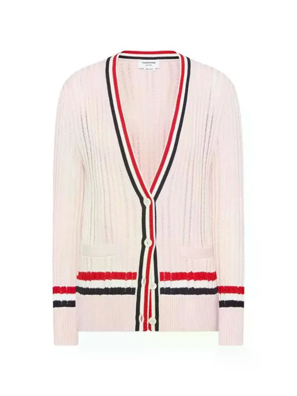 Thom Browne Rwb Stripe Baby Ladder Cable Elongated Cardigan - Pink