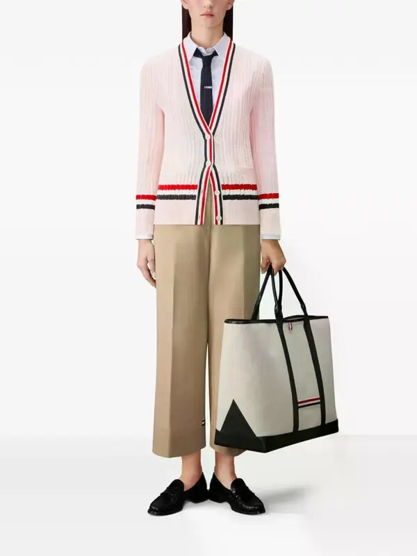 Thom Browne Rwb Stripe Baby Ladder Cable Elongated Cardigan - Pink