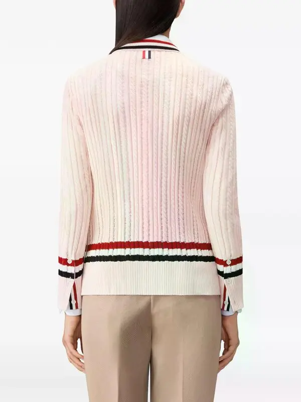 Thom Browne Rwb Stripe Baby Ladder Cable Elongated Cardigan - Pink