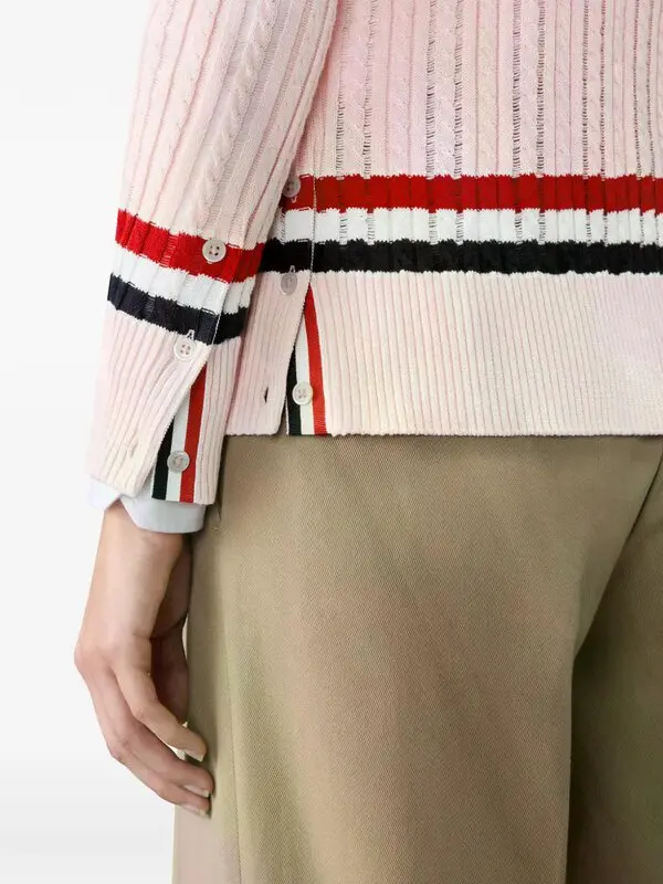 Thom Browne Rwb Stripe Baby Ladder Cable Elongated Cardigan - Pink