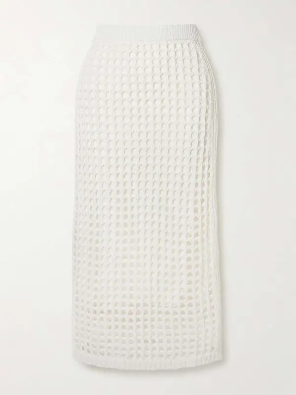 Max Mara Crocheted Cotton Midi Skirt - White