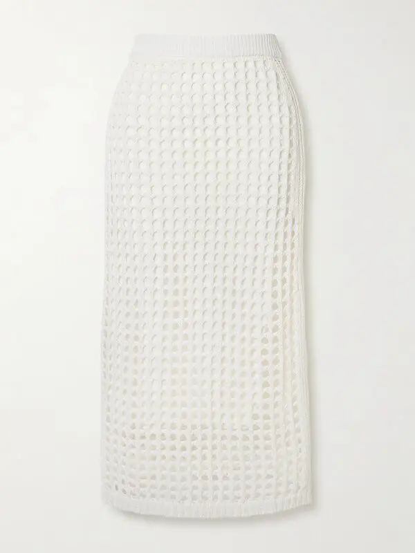 Max Mara Crocheted Cotton Midi Skirt - White