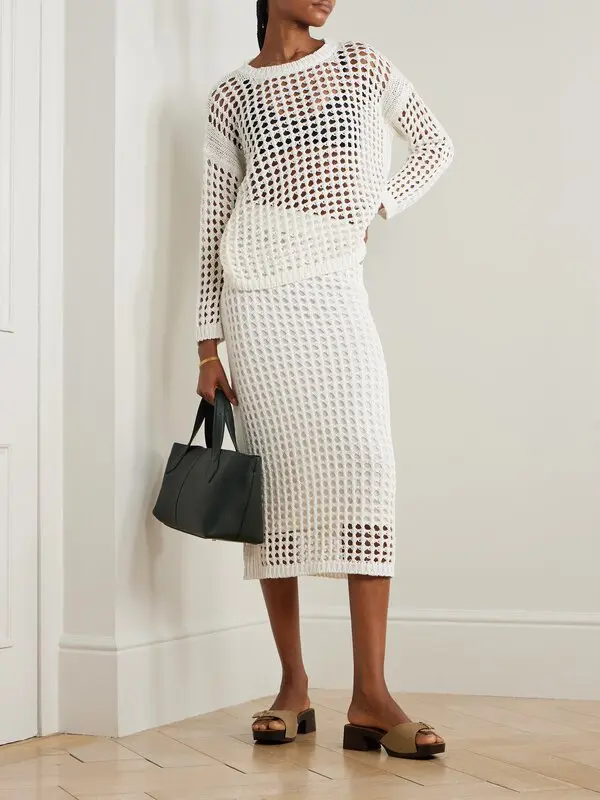 Max Mara Crocheted Cotton Midi Skirt - White