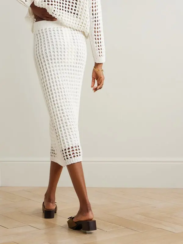 Max Mara Crocheted Cotton Midi Skirt - White