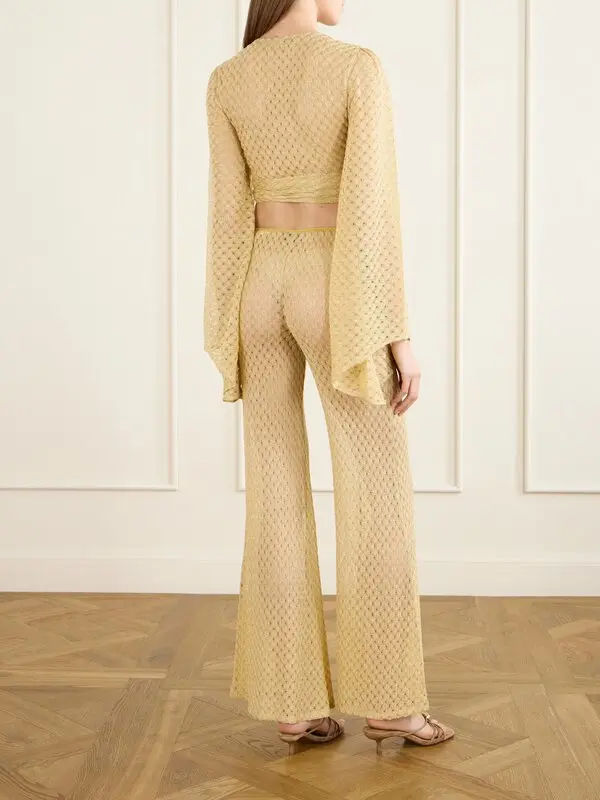 Missoni Cropped Metallic Crochet-knitted Wrap Top - Gold
