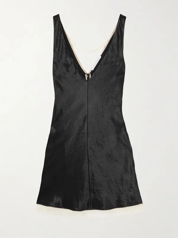 Maria Mcmanus Scalloped Lace-trimmed Hammered-satin Mini Dress - Black