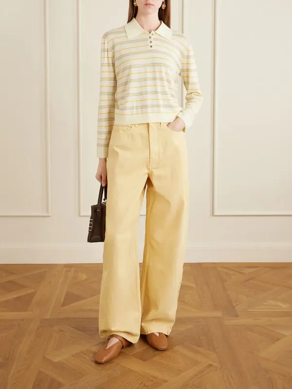 LESET James Striped Merino Wool Polo Shirt - Yellow