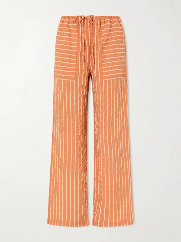 LA LIGNE Tangier Striped Crinkled Tencel Lyocell-blend Wide-leg Pants - Orange