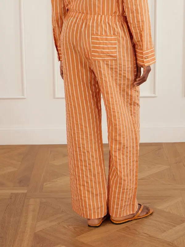 LA LIGNE Tangier Striped Crinkled Tencel Lyocell-blend Wide-leg Pants - Orange
