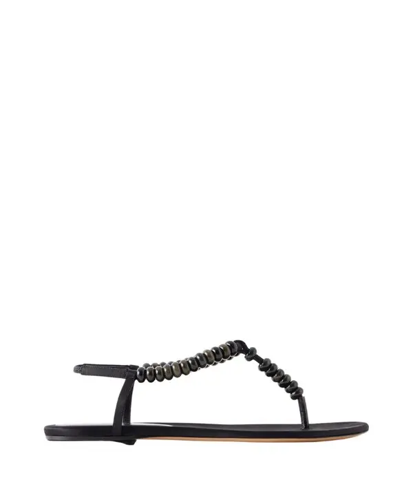 Le Monde Beryl Beaded Leather Flat Sandals - Black