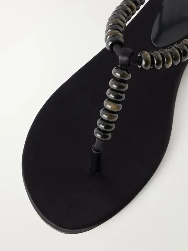 Le Monde Beryl Beaded Leather Flat Sandals - Black
