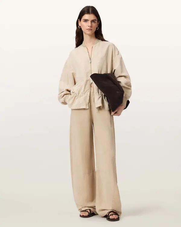ALLSAINTS Jett Wide Leg Linen Blend Pants - Brown