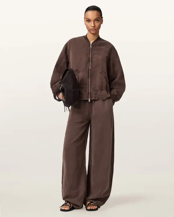 ALLSAINTS Jett Wide-leg Linen-blend Trousers - Plum Brown
