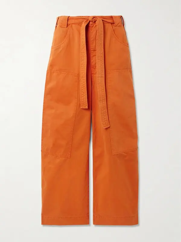 JAMIE HALLER Karate Cropped Belted Cotton-twill Wide-leg Pants - Orange