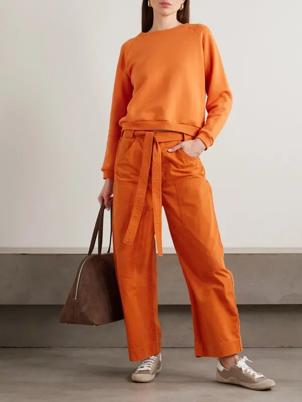 JAMIE HALLER Karate Cropped Belted Cotton-twill Wide-leg Pants - Orange