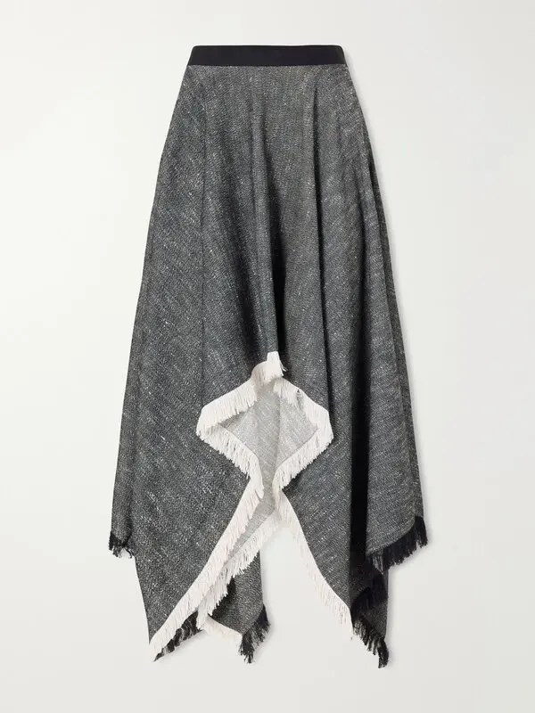 KALLMEYER Frayed Asymmetric Tweed Midi Skirt - Gray