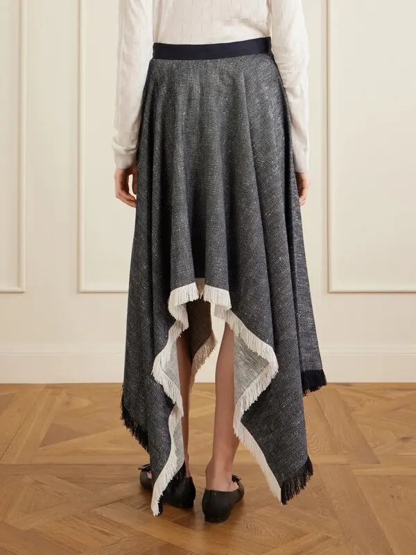 KALLMEYER Frayed Asymmetric Tweed Midi Skirt - Gray