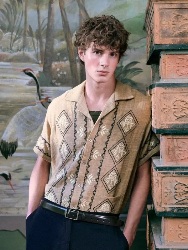 BAZISZT Taupe Mexican Shirt - Beige