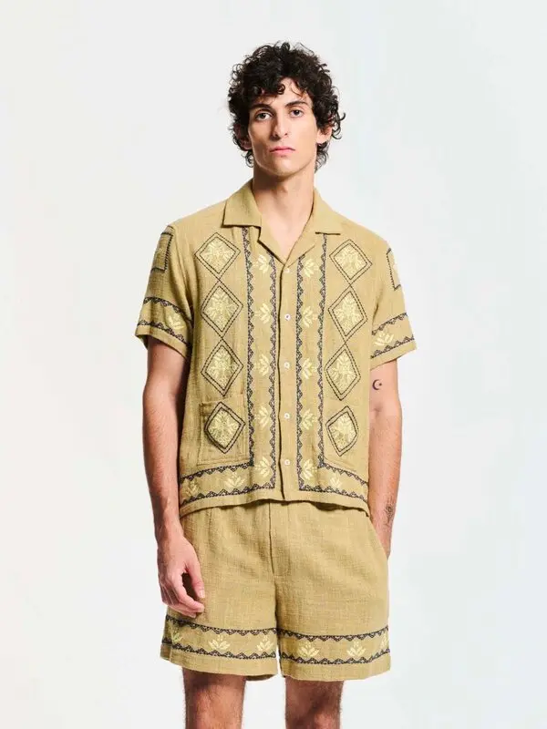 BAZISZT Taupe Mexican Shirt - Beige
