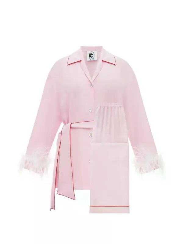 Sleeper Miss Cat Belted Feather-detail Pajama Set - Pink