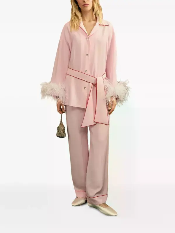 Sleeper Miss Cat Belted Feather-detail Pajama Set