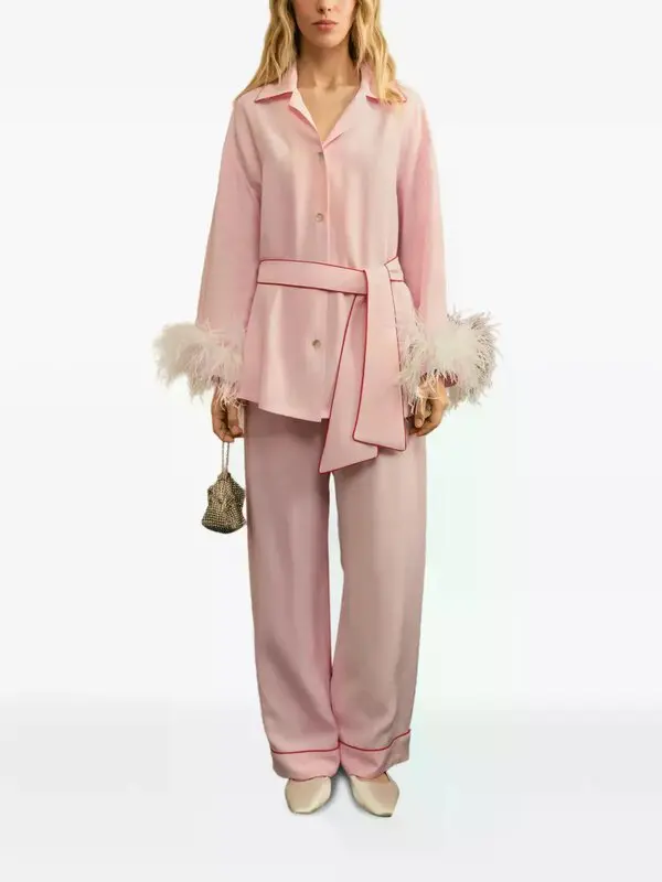Sleeper Miss Cat Belted Feather-detail Pajama Set