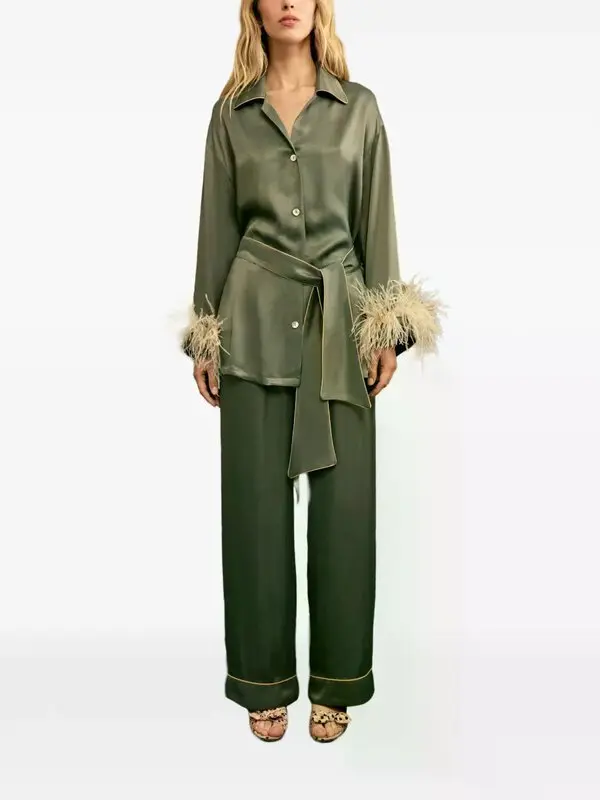 Sleeper Miss Cat Belted Feather-trim Pajama Set
