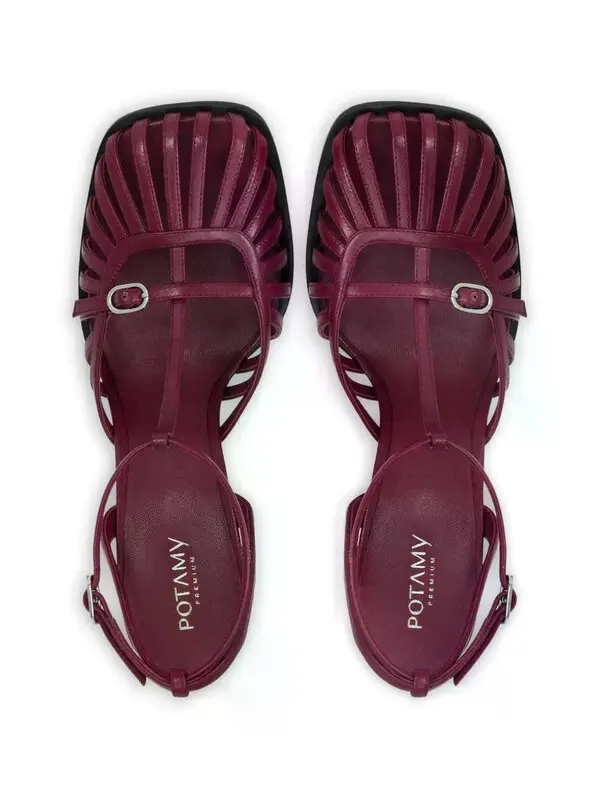 POTAMY Leather Caged T-strap Pumps
