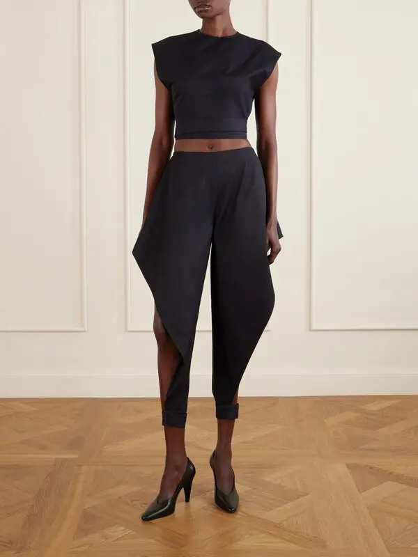 Alaïa Belted Cropped Cotton-gabardine Top - Blue