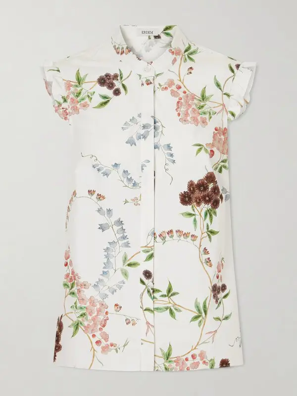 Erdem Floral-print Cotton-poplin Shirt - White