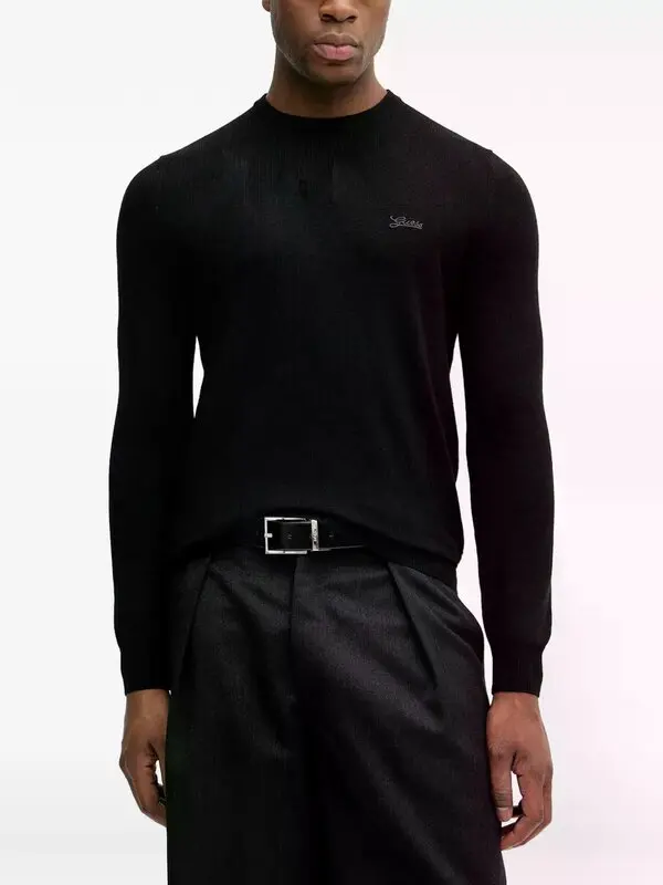 Guess Logo-detail Long-sleeve Sweater - Black
