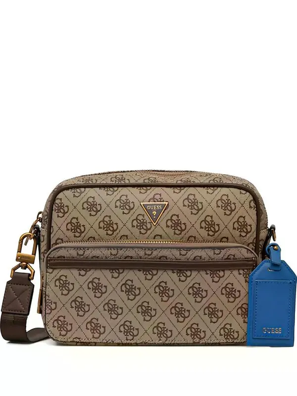 Guess Monogram Shoulder Bag With Tag Detail - Neutrals
