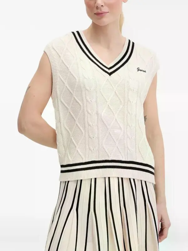 Guess Striped V-neck Vest - Neutrals
