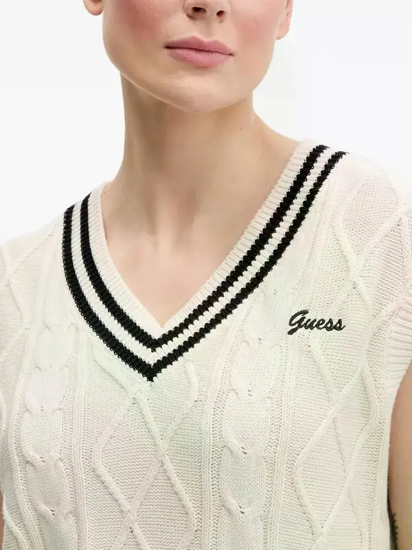 Guess Striped V-neck Vest - Neutrals