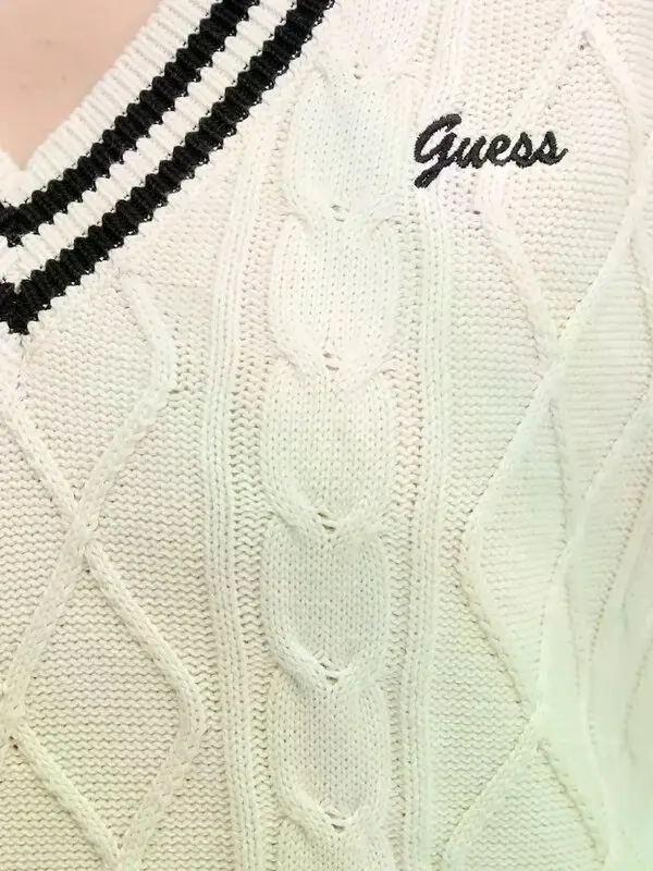 Guess Striped V-neck Vest - Neutrals