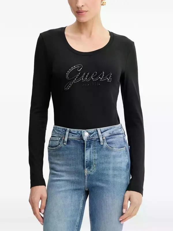 Guess Crystal-embellished Long-sleeve Top - Black