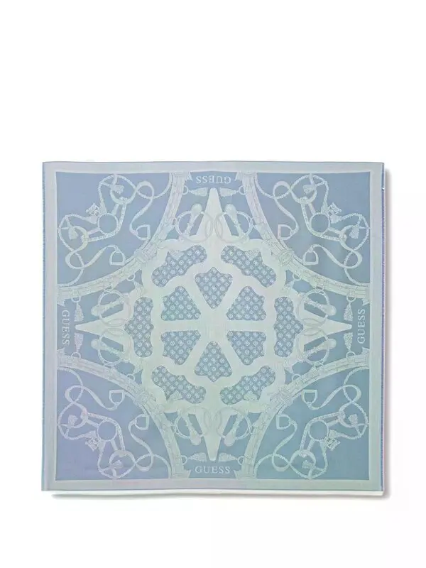Guess Dita Fringed-hem Patterned Scarf - Blue