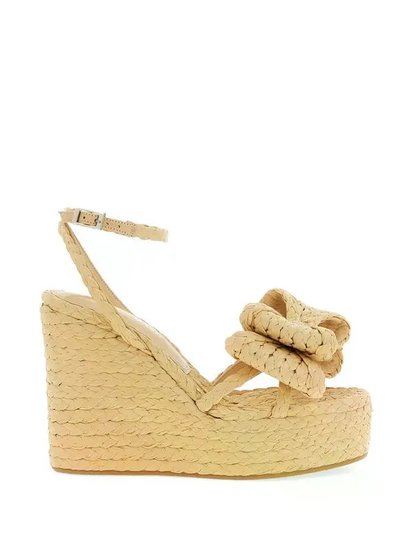 Mach & Mach Cadeau Bow Raffia Sandals - Neutrals
