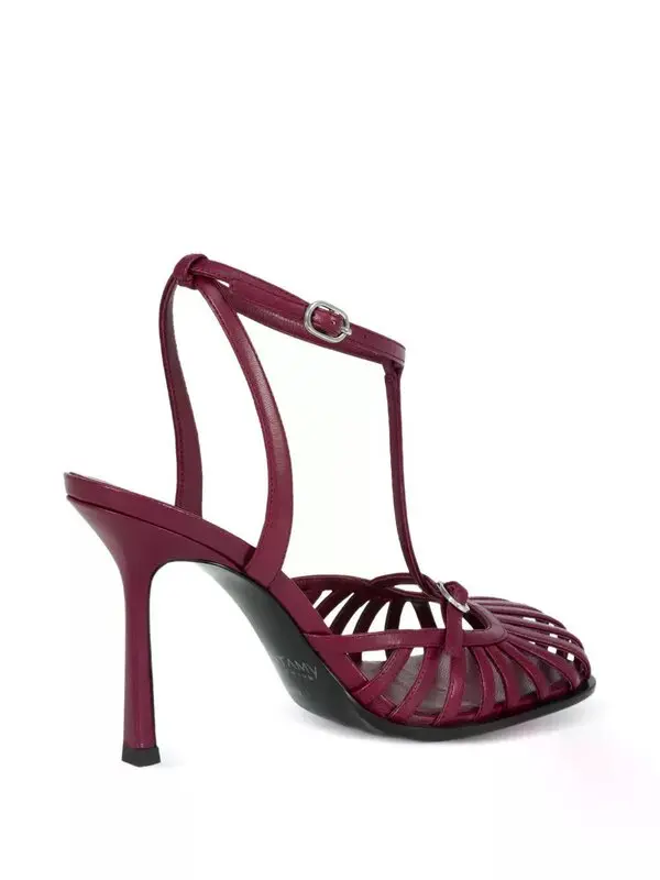 POTAMY T-strap Caged Leather Pumps - Pink