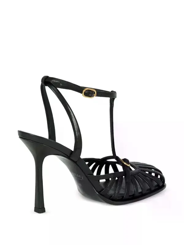 POTAMY T-strap Caged Leather Sandals - Black