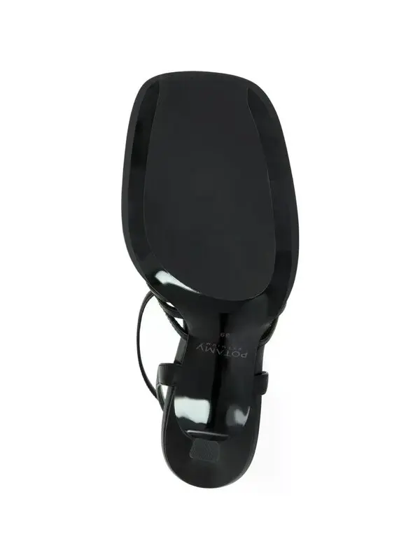 POTAMY T-strap Caged Leather Sandals - Black