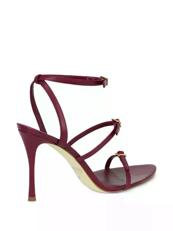 POTAMY Buckle Strap Leather Stiletto Sandals - Red